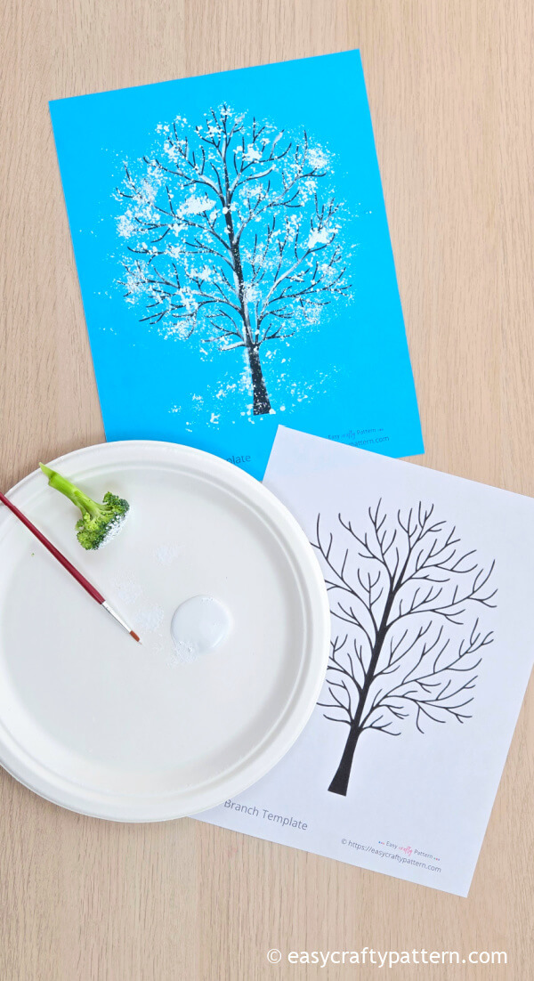Broccoli Painted Winter Tree Craft | Easy Crafty Pattern